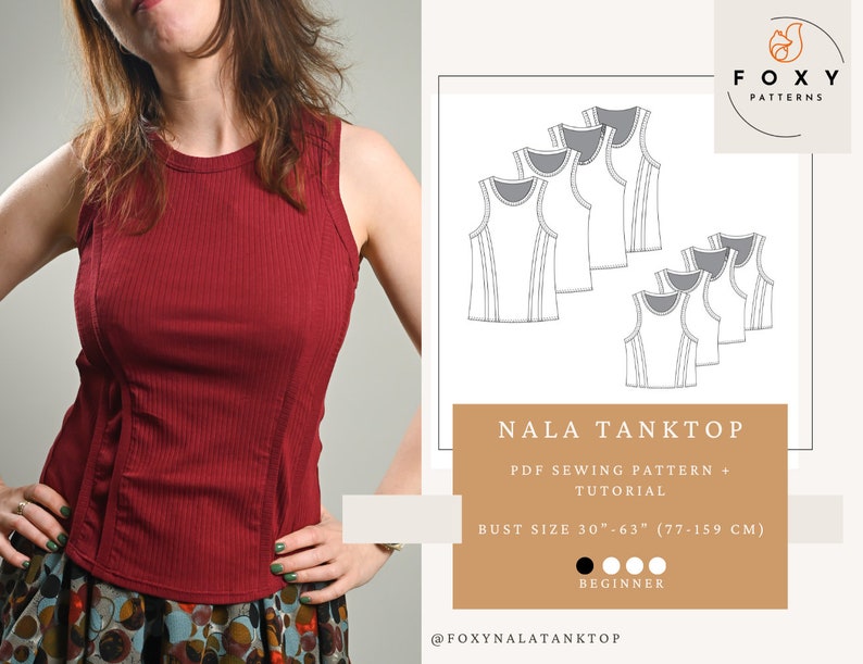 Nala Tanktop PDF Sewing Pattern, Classic Tanktop, Pleated Version, Full ...