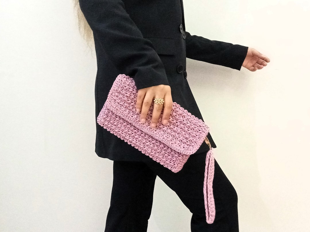 Pink Crochet Raffia Clutch Framed Raffia Clutch Fashion - Etsy