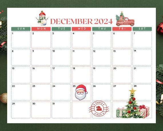 December 2024 Printable/editable Calendar - Etsy