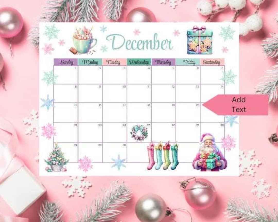 December 2024 Retro Christmas Calendar Printable Pastel Holiday Planner ...