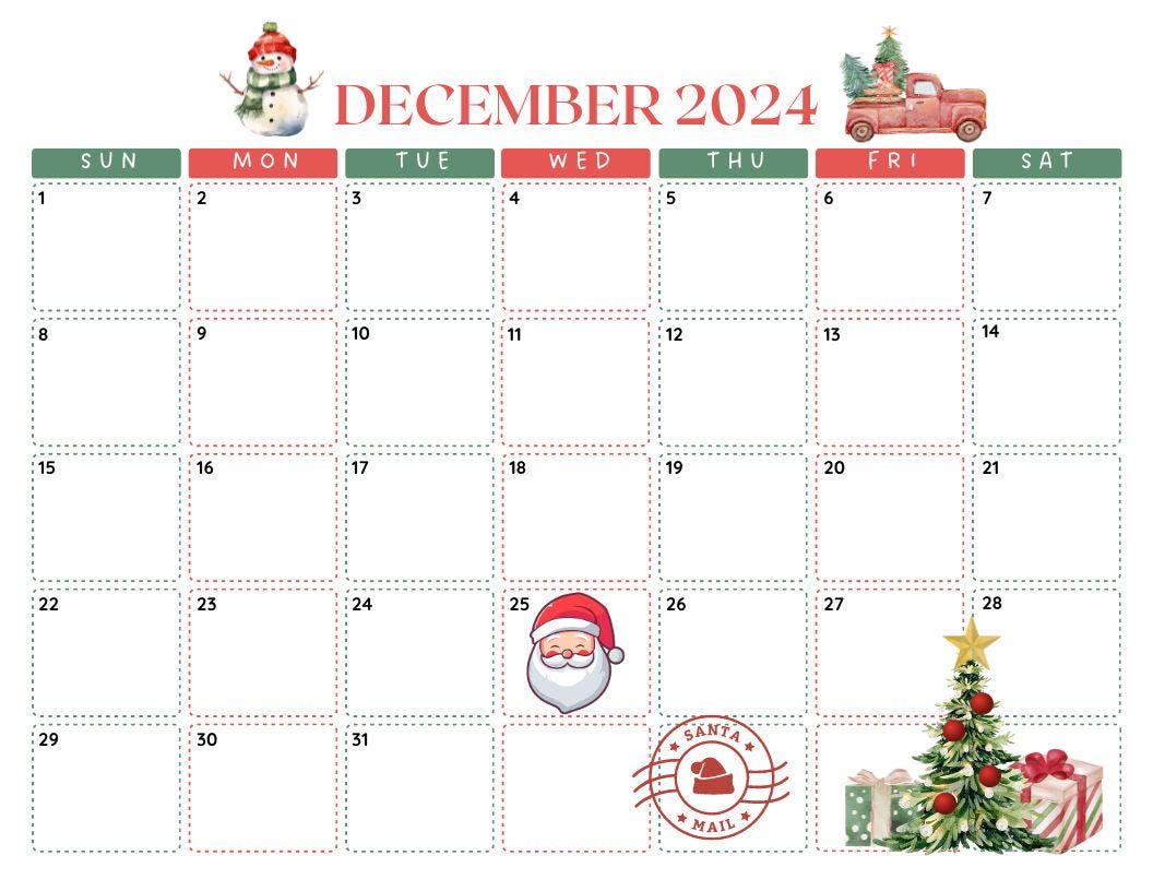 December 2024 Printable/editable Calendar - Etsy
