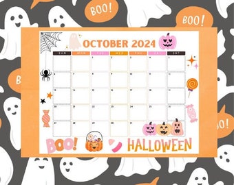 Editable October 2024 Calendar Printable, Retro October 2024 Printable ...