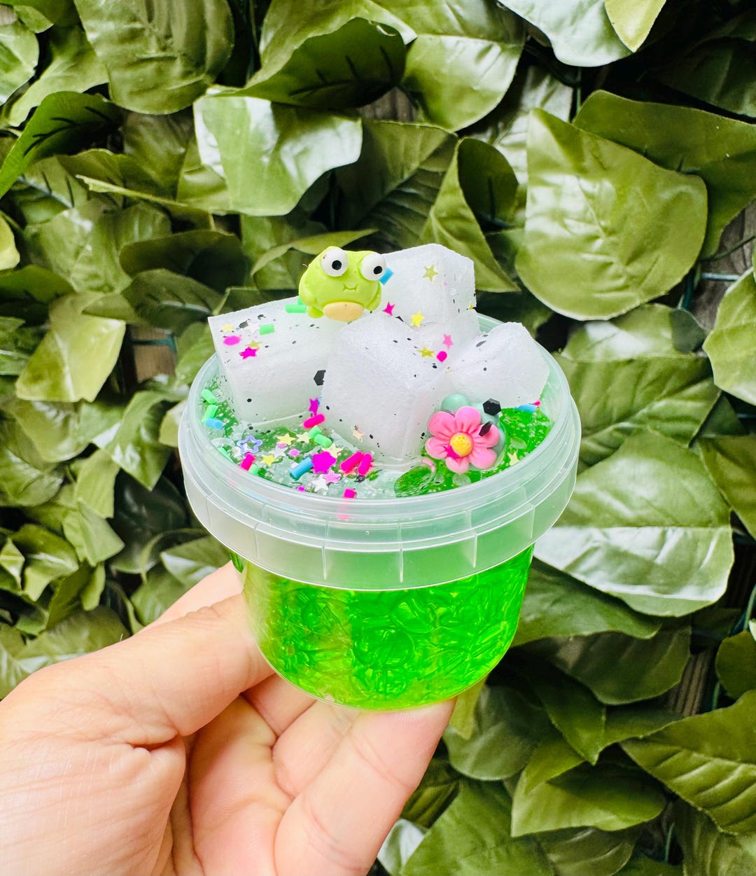 Froggy Clear Slime, Jelly Cubes and Flower Charm (4oz) - Etsy