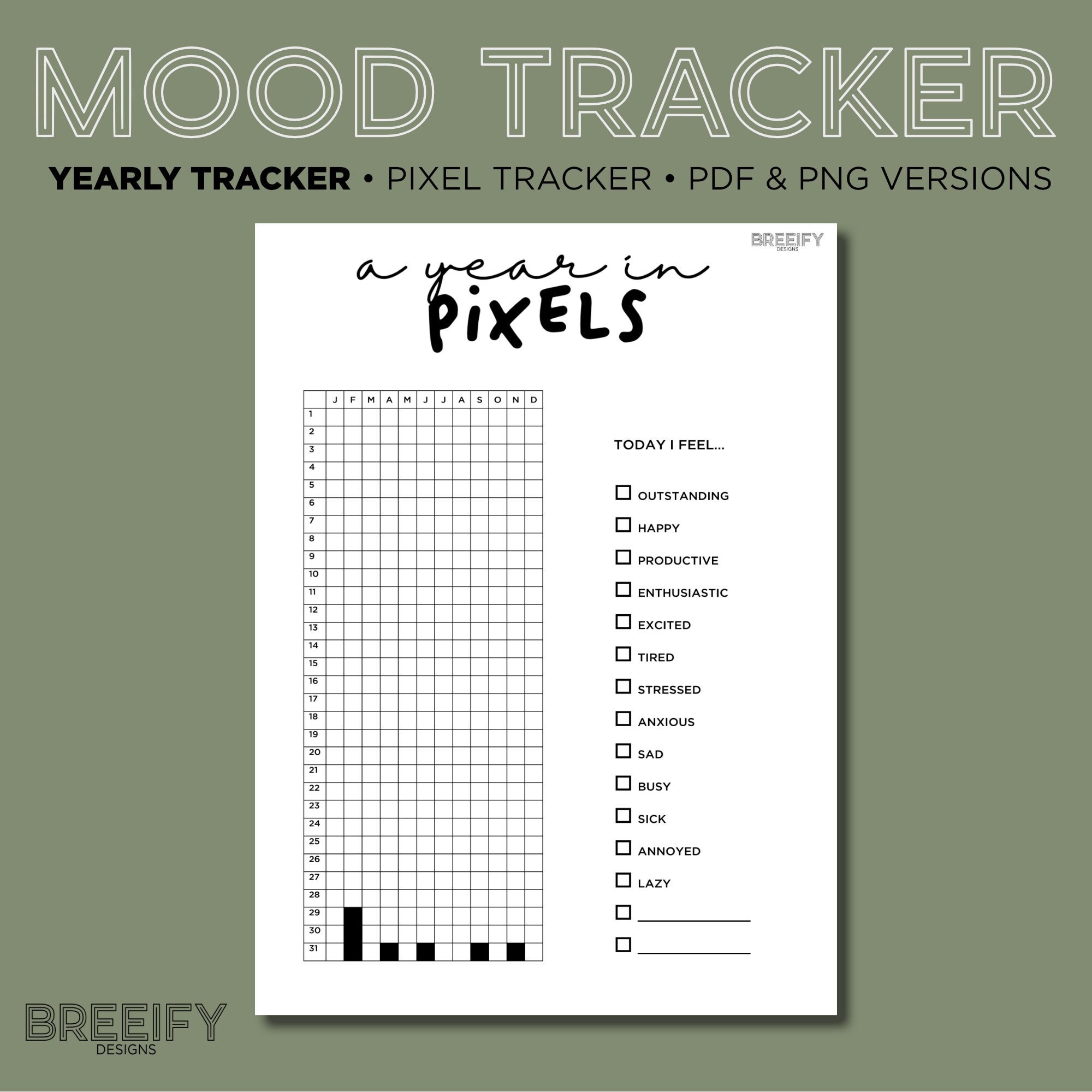 2025 / 2026 Mood Tracker A Year in Pixels Planner Page - Etsy