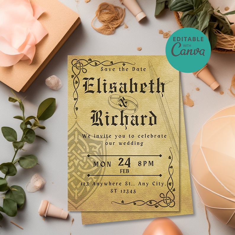 Medieval Wedding Invitation, Sword Wedding Invitation, Editable Wedding ...