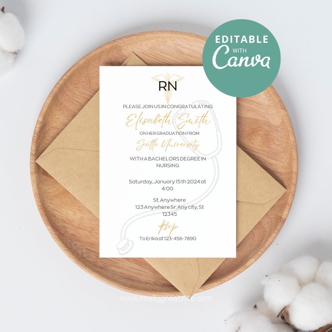 Editable Nursing Graduation Invitation, Registered Nurse Invitation, RN ...