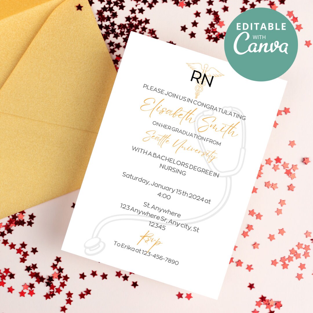 Editable Nursing Graduation Invitation, Registered Nurse Invitation, RN ...