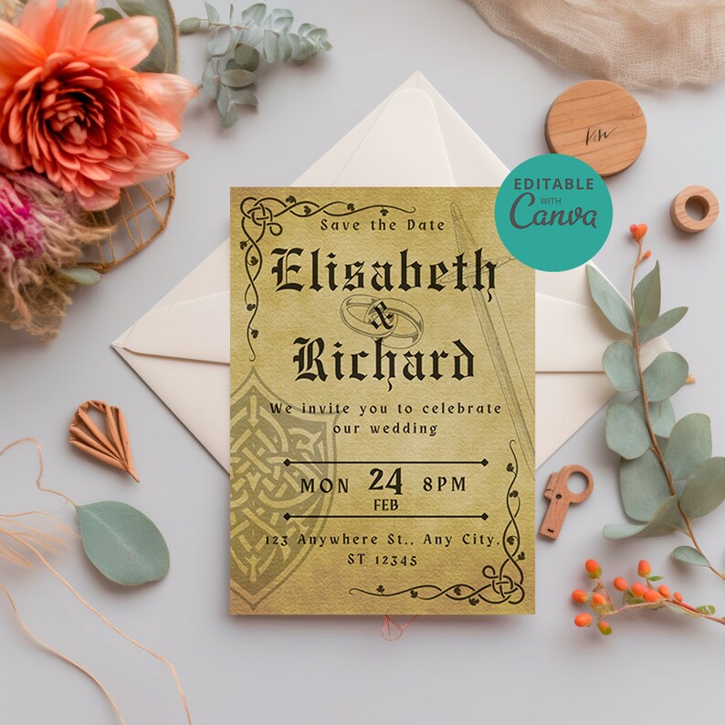 Medieval Wedding Invitation, Sword Wedding Invitation, Editable Wedding ...