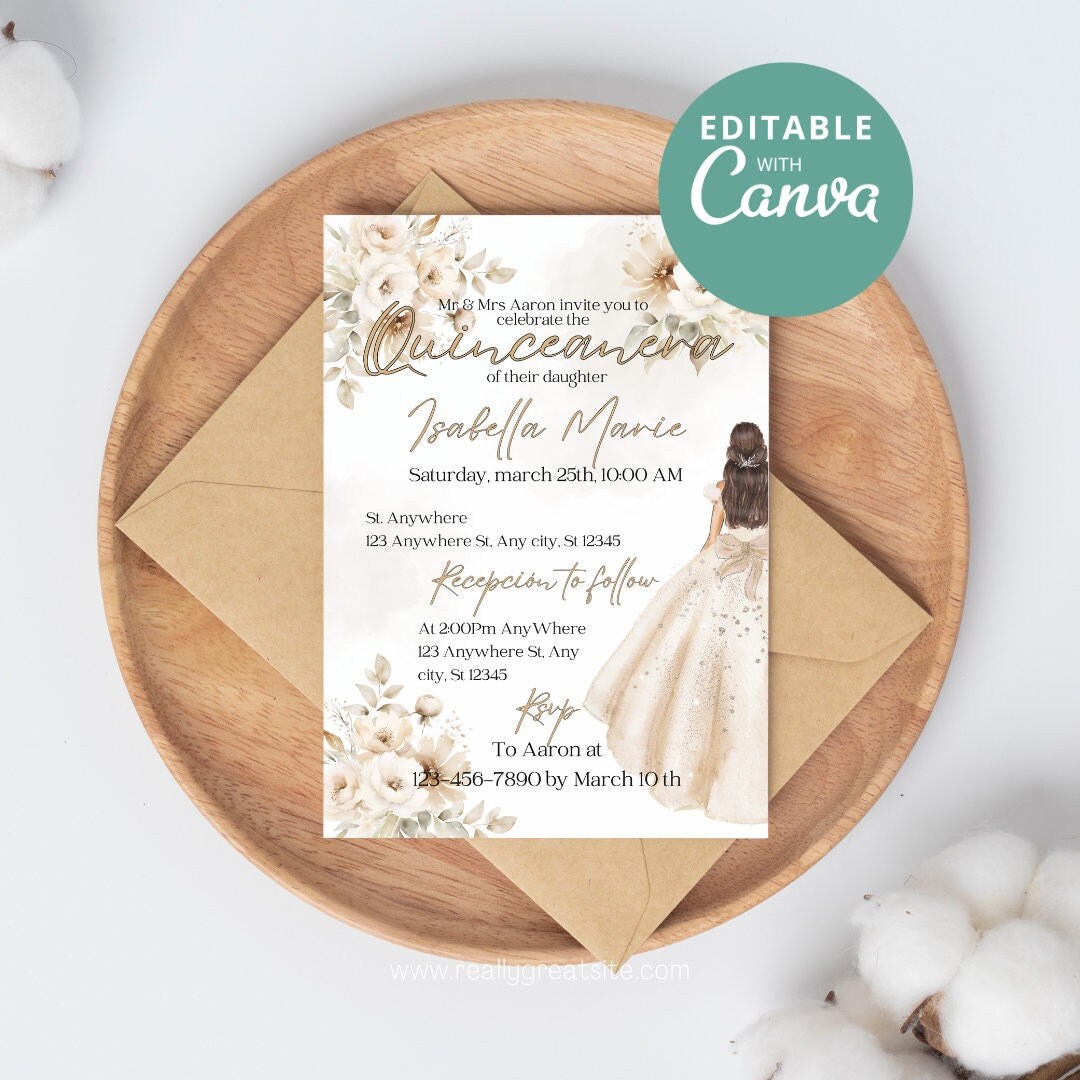 Ivory Quinceanera Invitation, Mis Quince Birthday Invitation, Floral ...