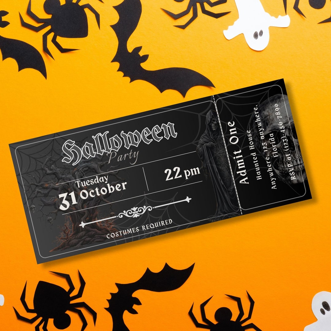 Halloween Ticket, Editable Halloween Party Ticket, Halloween Party ...