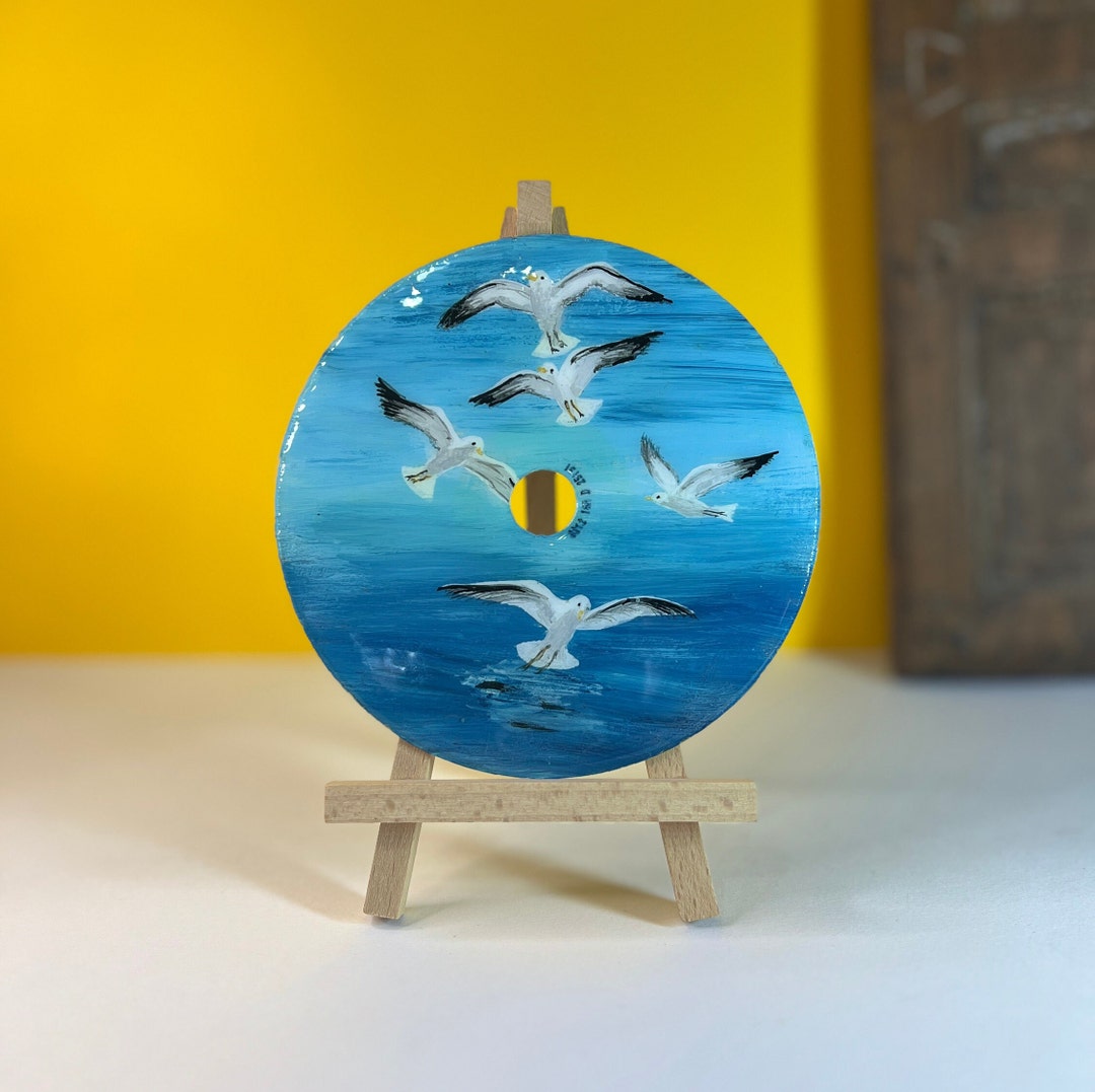 Hand-painted CD Art, Upcycled Gift for Art Enthusiasts, Seagull Design ...