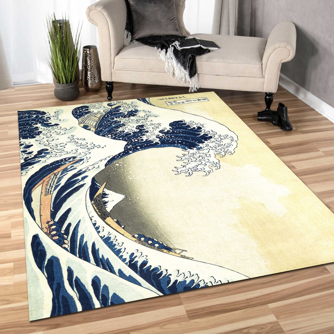 The Great Wave Rugs, Hokusai Great Wave off Kanagawa, Japanese Art Rug ...