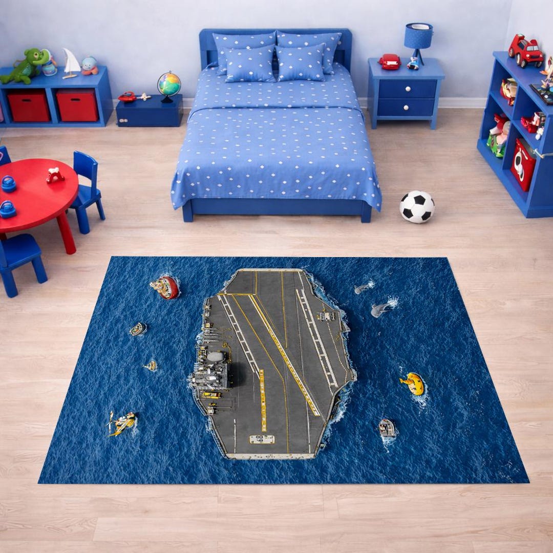 Aircraft Carrier Runway Kids Rug Top View Navy Ship Playmat Ocean Floor ...