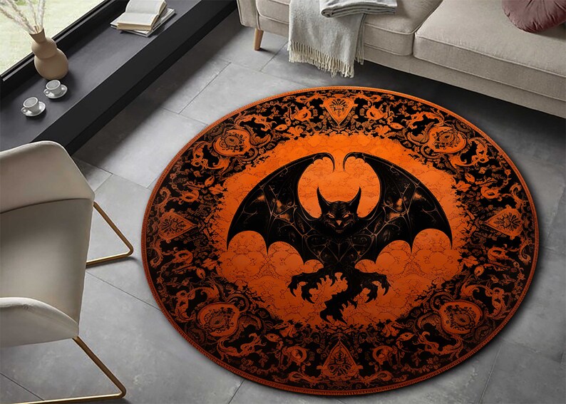 Horror Hallooween Rug, Gothic Bats Rug, Bat Decor, Gothic Rug ...