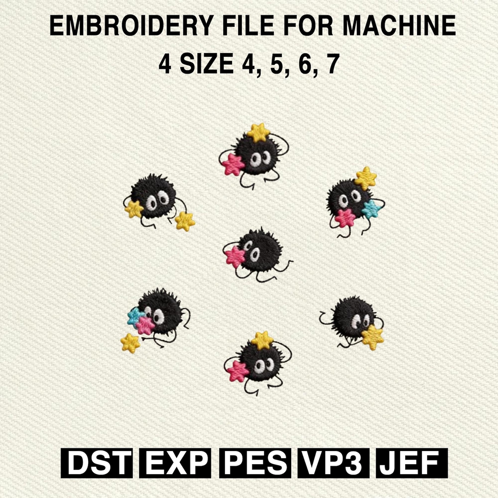 Soot Sprite Embroidery Design Set | Cute Kawaii Dust Creatures ...