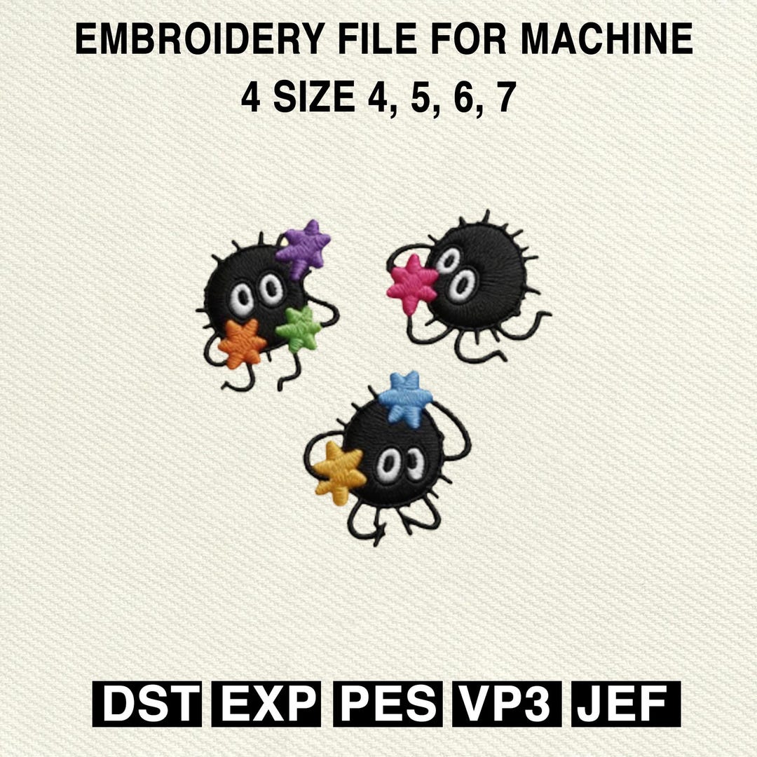 Cartoon Soot Sprite Embroidery Bundle | Cute Dust Creatures With Stars ...