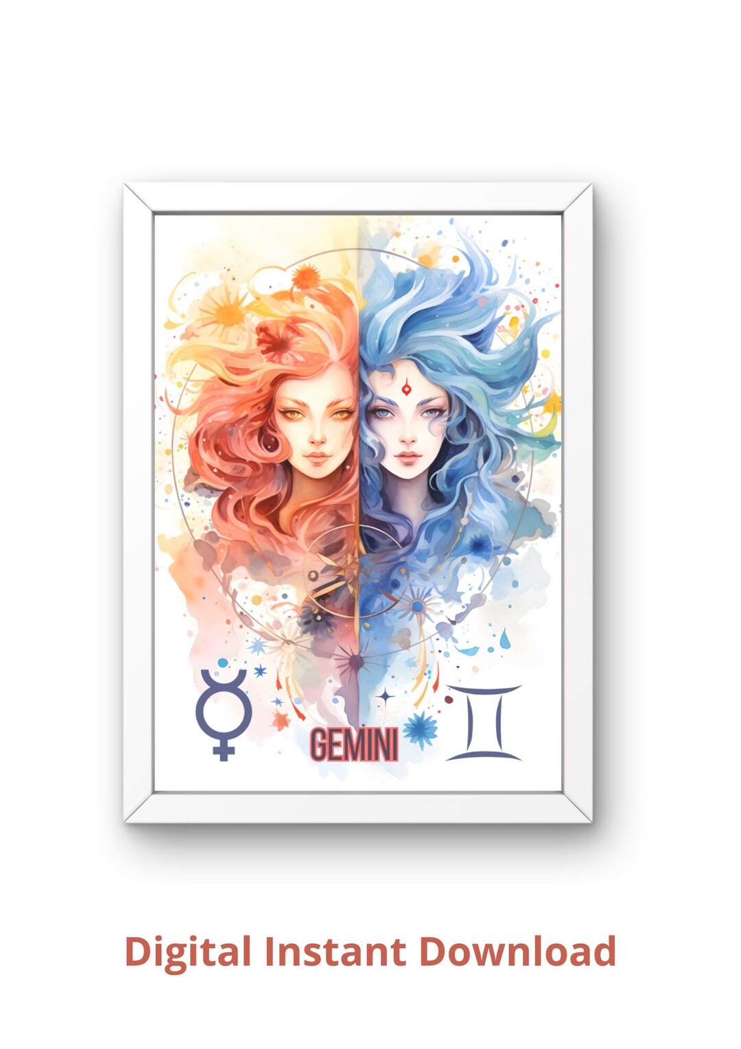 Gemini Watercolor Zodiac Print Gemini Horoscope Art Print Gemini Wall ...