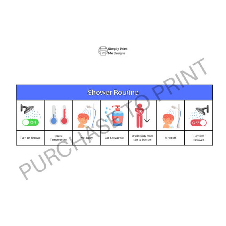 Shower Routine Colour Visual Support Printable Short Version - Etsy