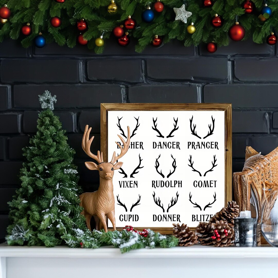 Reindeer Names Sign, Christmas Wall Decor Framed, Dasher Dancer Prancer ...
