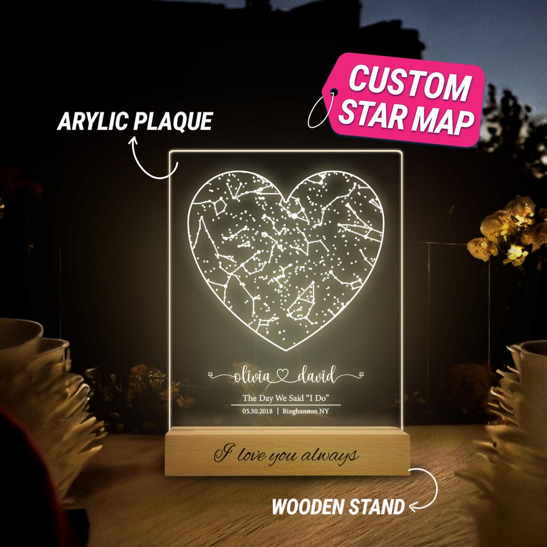 Personalized Night Sky Print Night Light, Wedding Anniversary Star Map ...