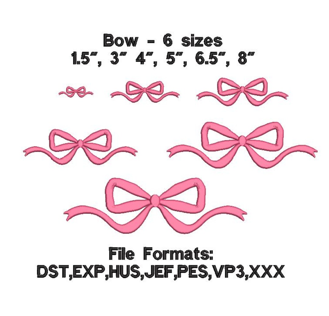 Ribbon Bow 6 Embroidery File Design, Viral Bow Embroidery File 6 Sizes ...