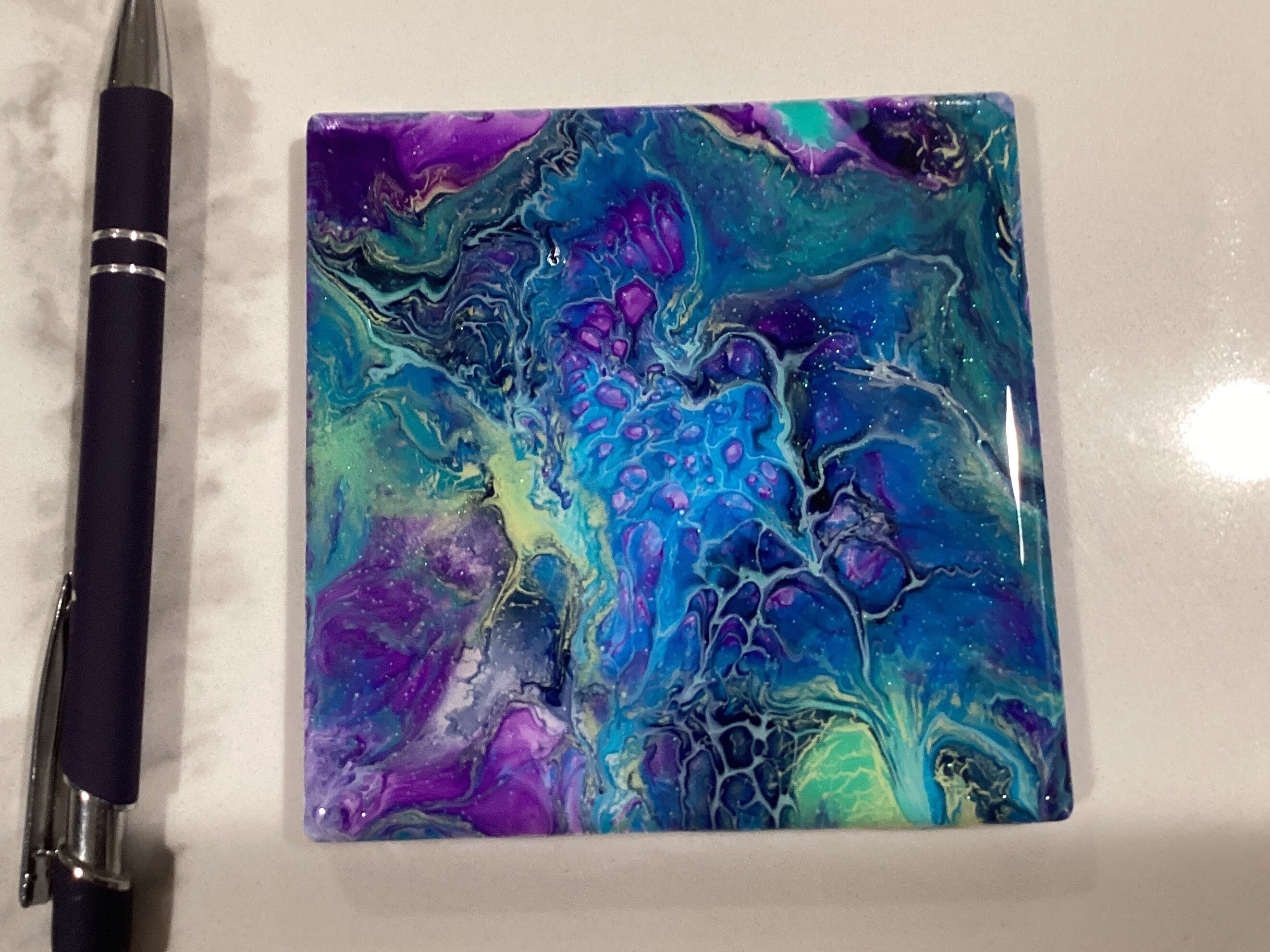 Ceramic Coasters Handmade With Acrylic Paint Pouring Technique and a ...