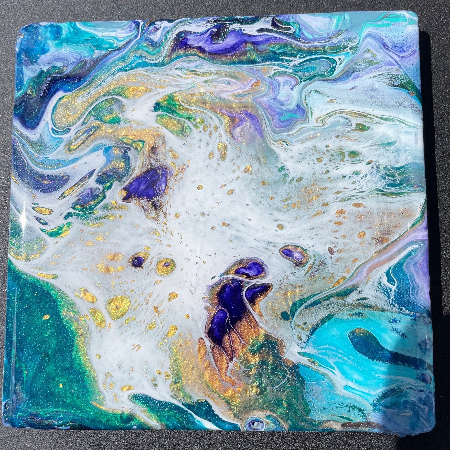 Ceramic Tile Coasters Handmade With Acrylic Paint Pouring Technique and ...