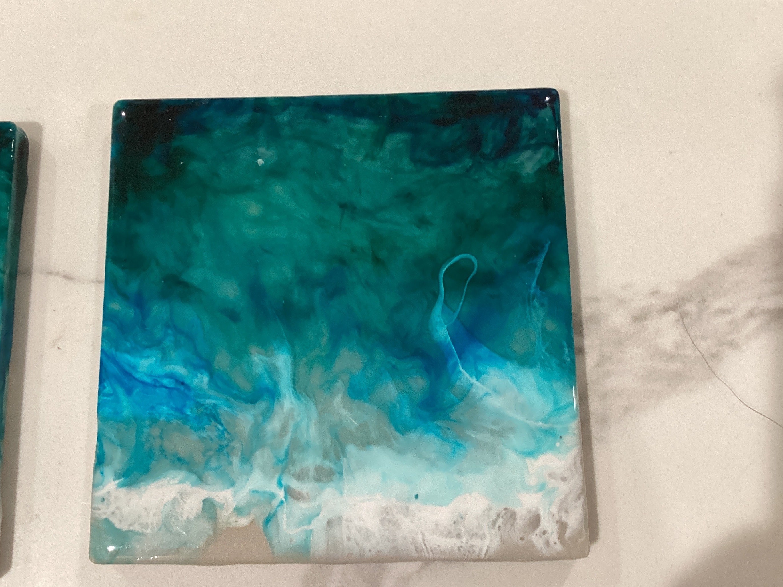 Square Ocean Wave Coasters. Coasters Are Ceramic With a Colored Resin ...