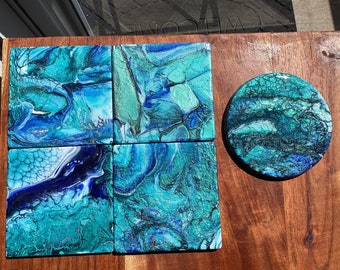 Ceramic Tile Coasters Handmade With Acrylic Paint Pouring Technique and ...