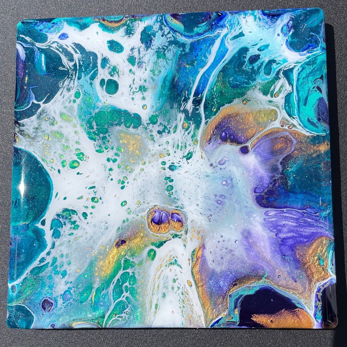 Ceramic Tile Coasters Handmade With Acrylic Paint Pouring Technique and ...