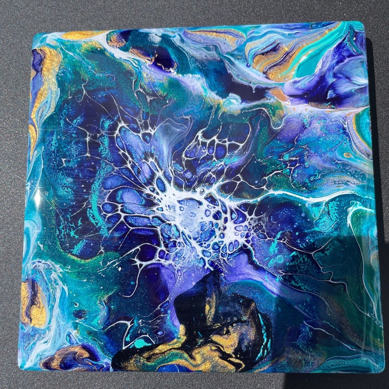 Ceramic Tile Coasters Handmade With Acrylic Paint Pouring Technique and ...