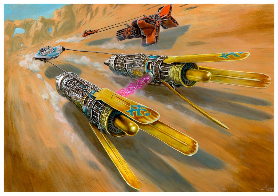 Anakin Skywalker and Sebulba Podracing Print, Star Wars Art Print, Star ...