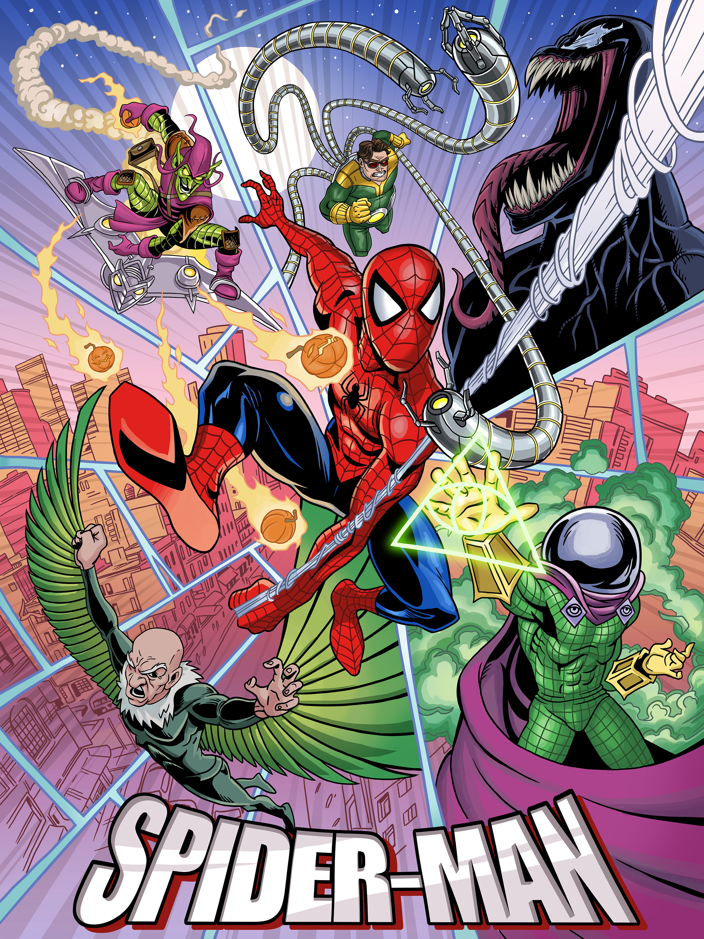 Spiderman Print With Doctor Octopus, Venom, Mysterio, Green Goblin and ...
