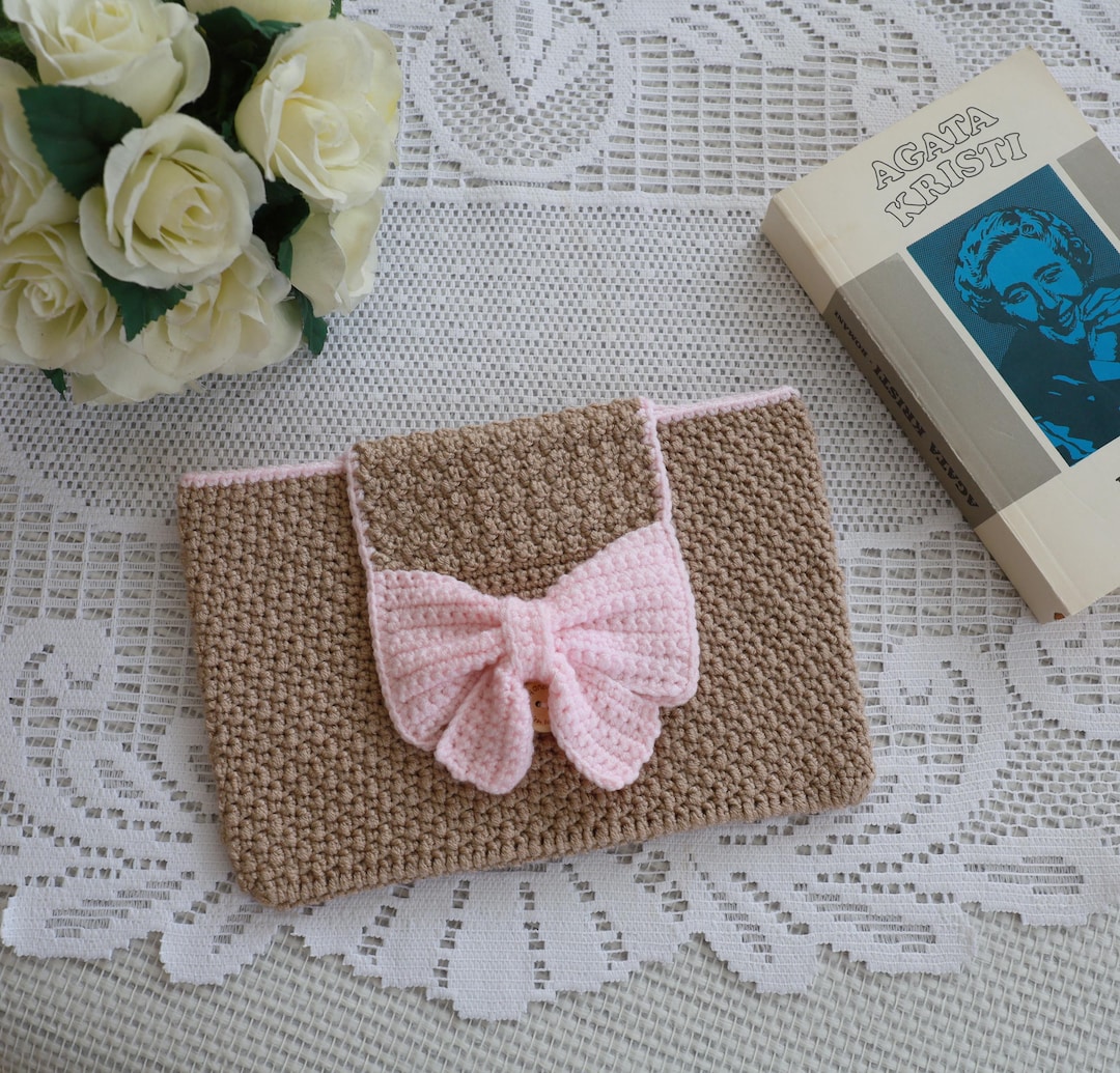 Crochet Book Sleeve Bow Book Cover Handmade Book Holder Gifts for ...