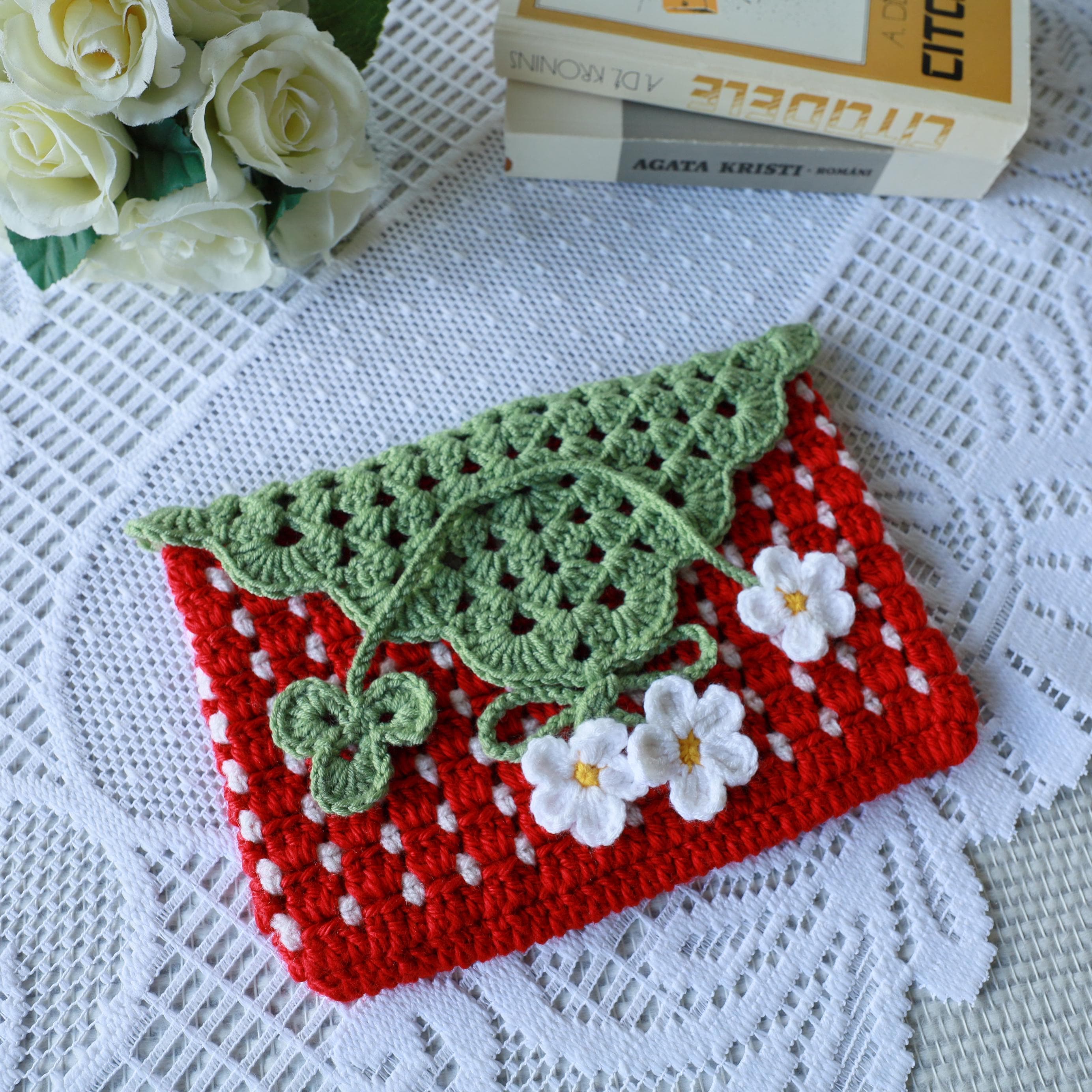 Crochet Kindle Sleeve Strawberry Book Cover Handmade Book Holder Tablet ...