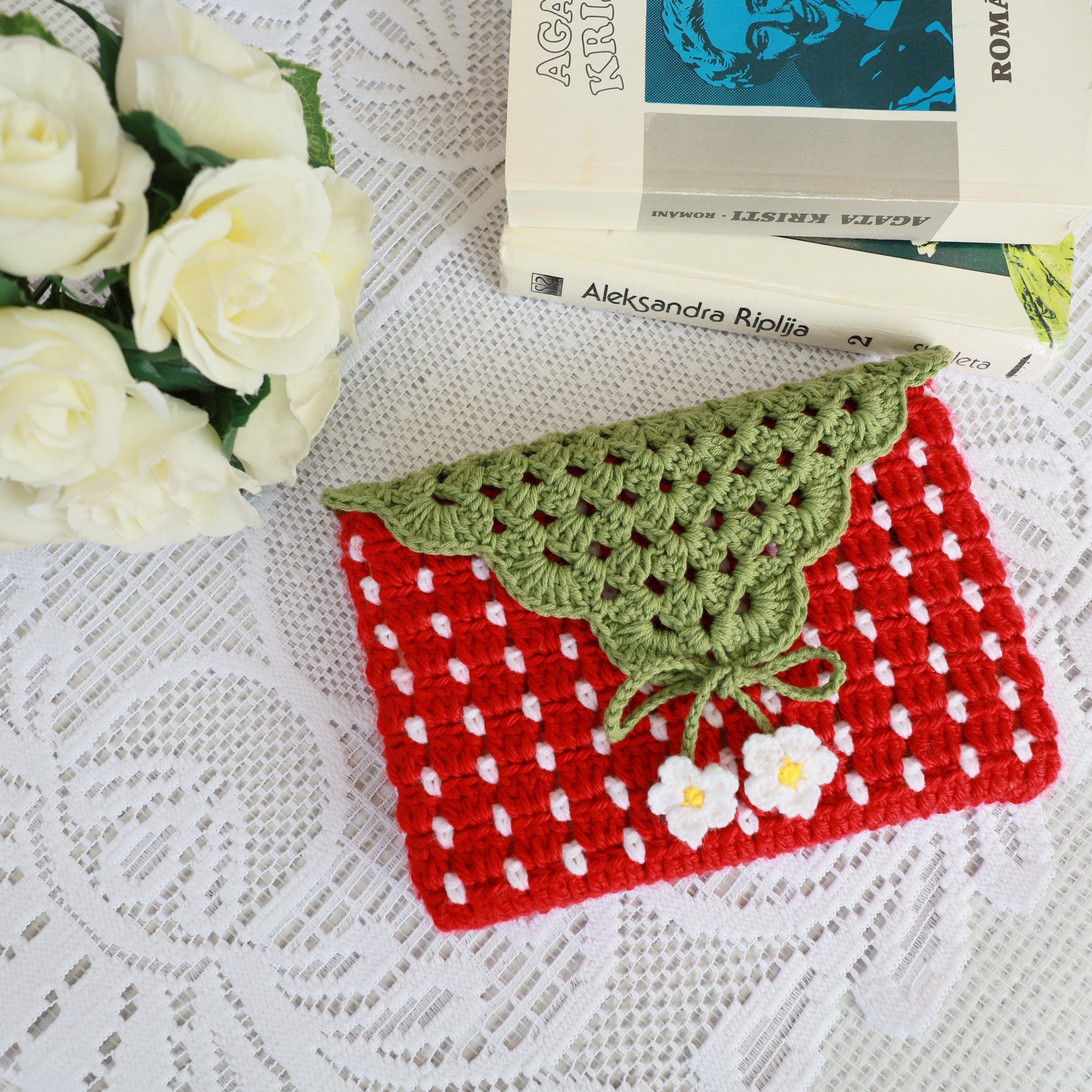 Crochet Kindle Sleeve Strawberry Book Cover Handmade Book Holder Tablet ...