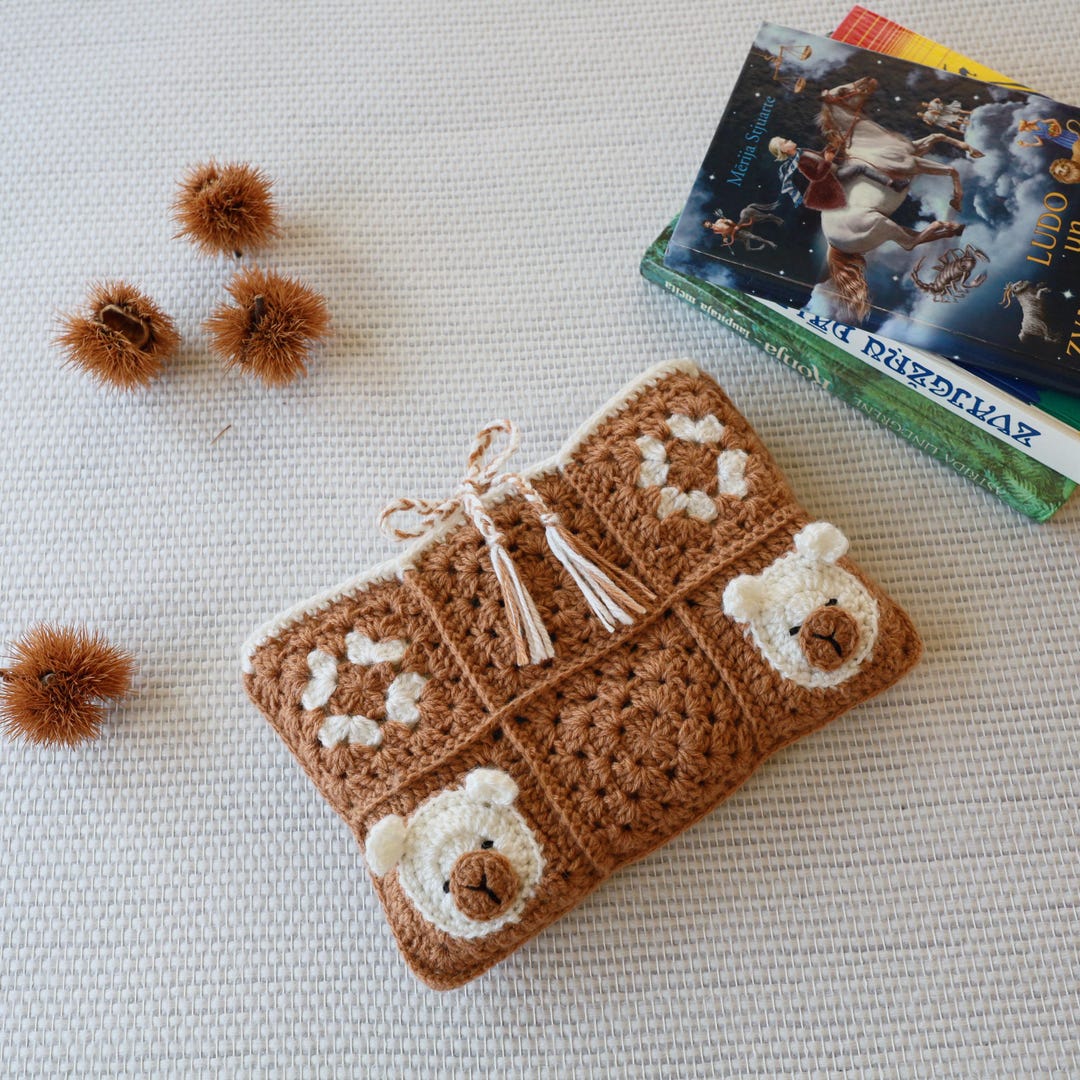 Crochet Book Sleeve Teddy Bear Book Cover Handmade Book Holder ...