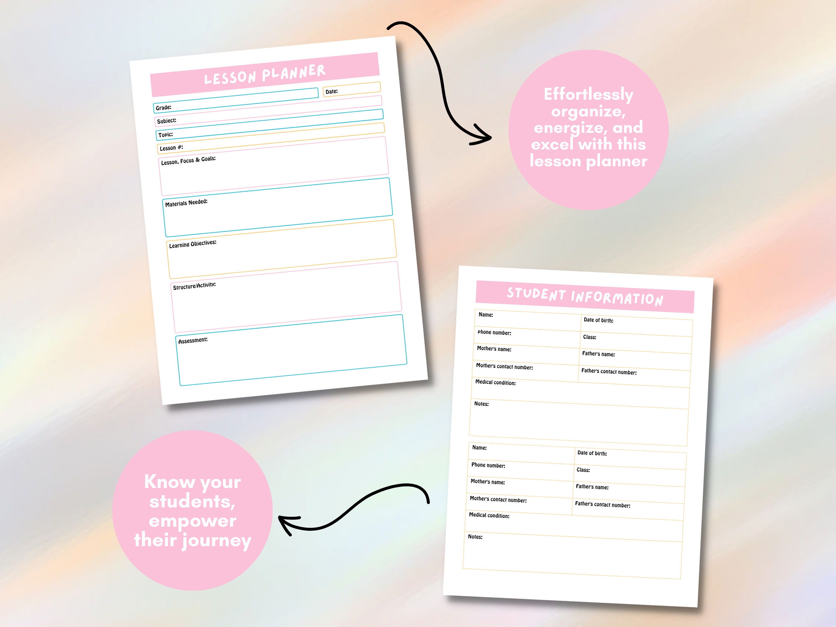 Professional Multi Color Printable Teacher Planner - Enhance Your ...