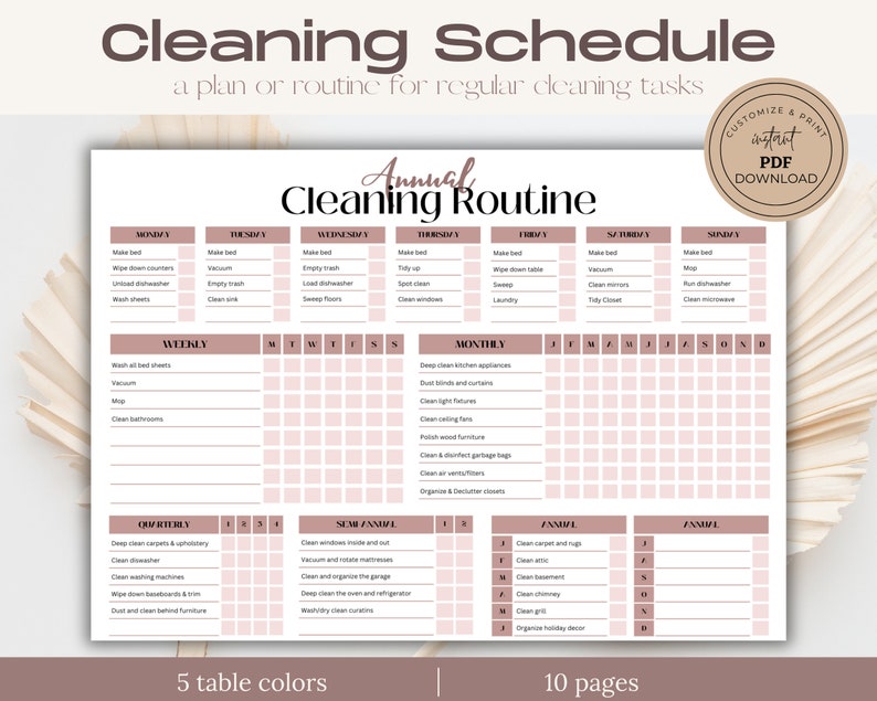 Annual Cleaning Schedule - Printable Home Organization Checklist ...
