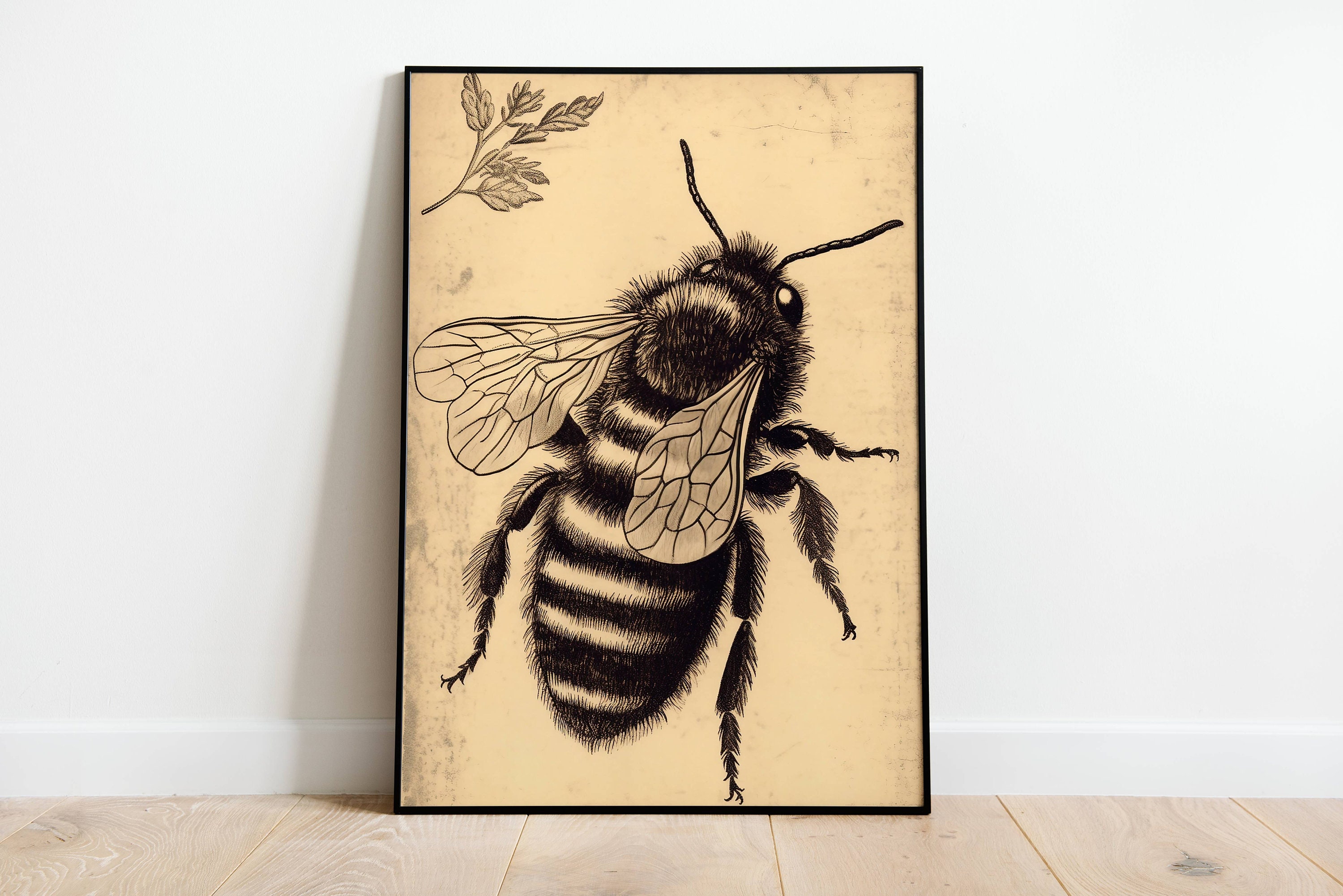 Bumble Bee Wall Art, Vintage Bee Sketch, Printable Bumble Bee ...