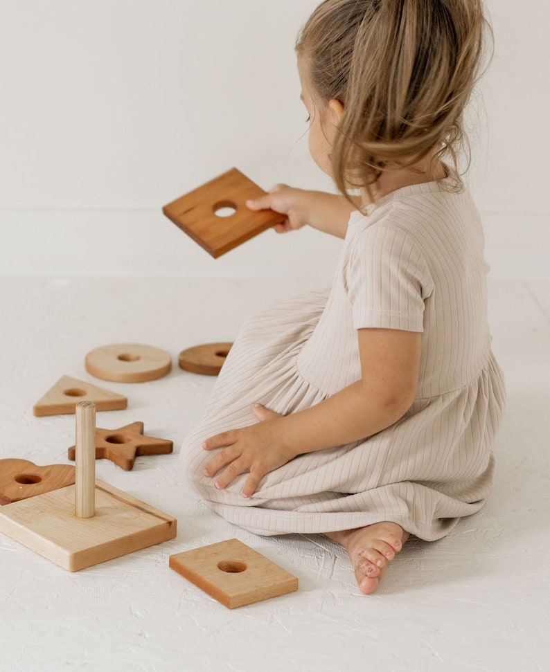 Wooden Shape Stacking Toy: Montessori-inspired Stacker for Toddler ...