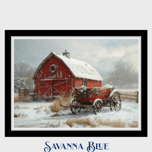 Winter Barn Digital Art Snowy Farm Scene Christmas Decor Wall Art ...