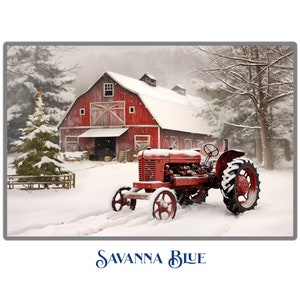 Farmhouse Winter Scene Vintage Tractor Rustic Christmas Barn Art Snowy ...