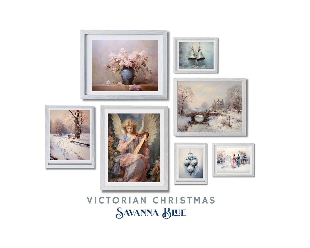 Victorian Christmas Wall Art Holiday Gallery Wall Winter Prints Vintage ...