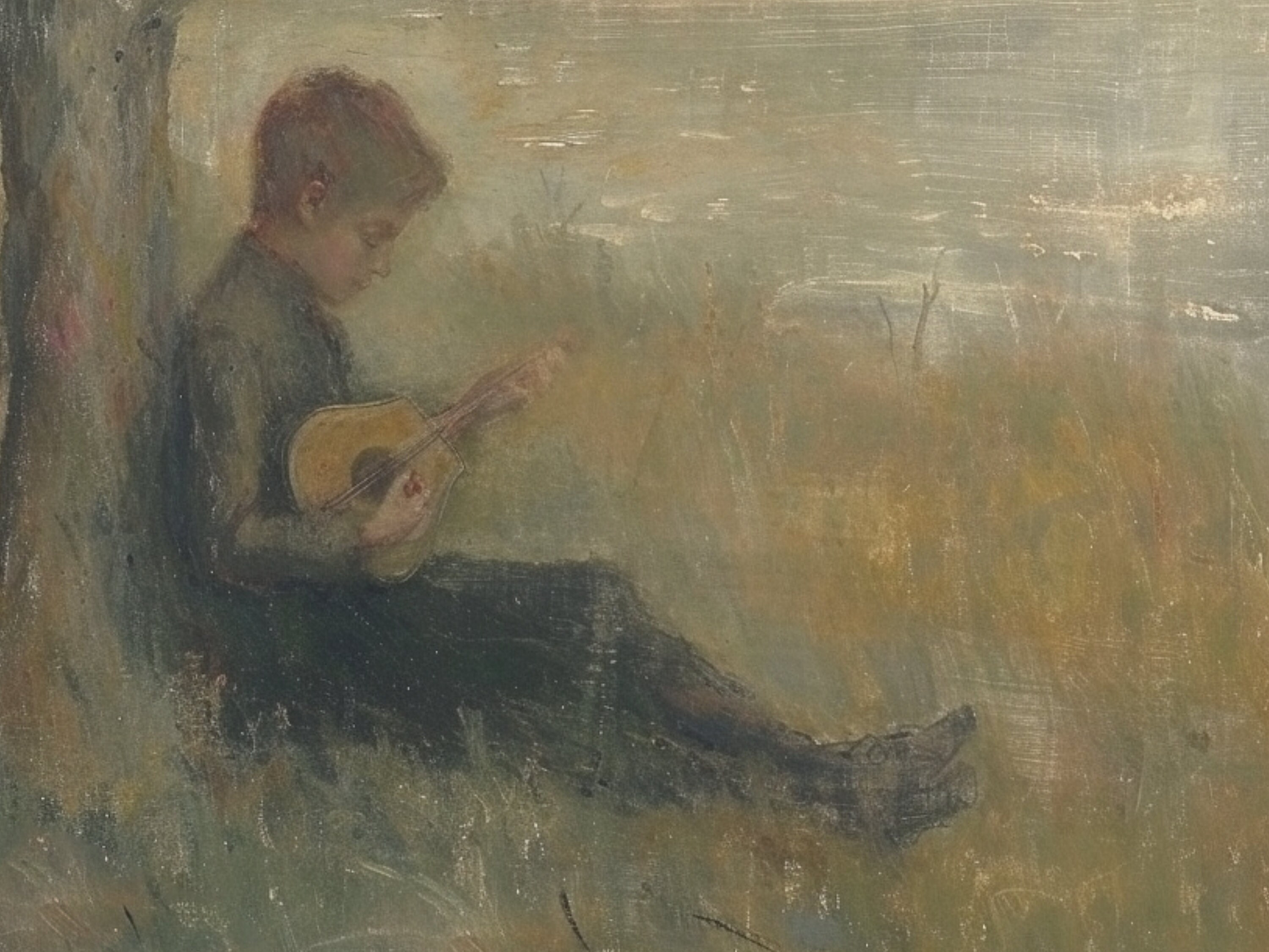 Boy Playing Lute Guitar Digital Painting Nursery Decor for Childrens ...