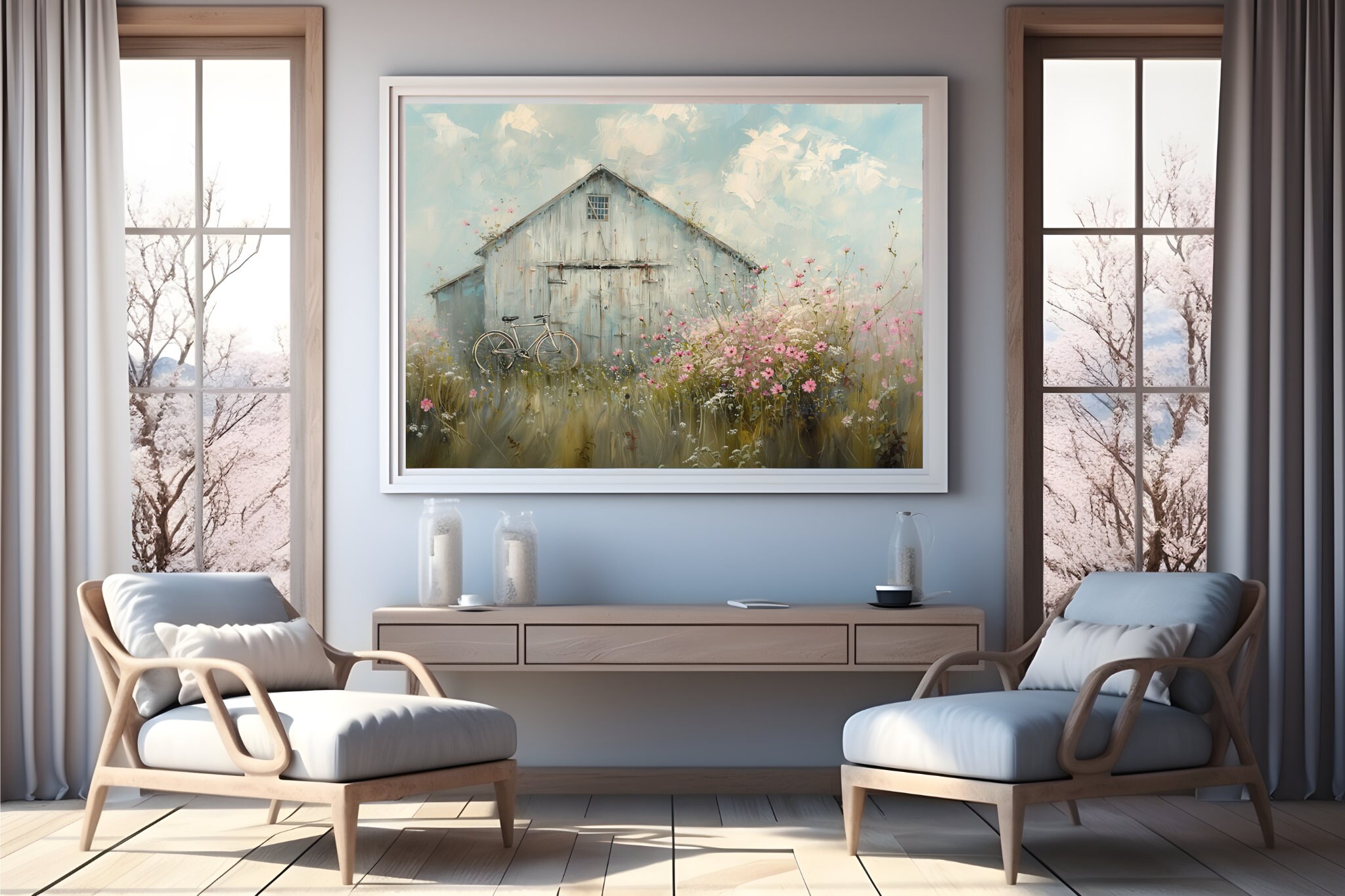 Vintage Style Barn Floral Art Digital Print Charming Country Summer ...
