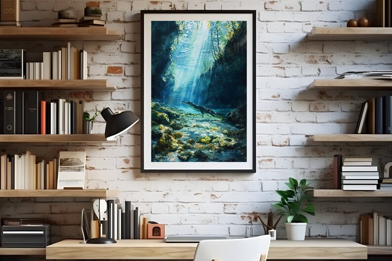Gator Rising Florida Springs Watercolor Digital Art Print Underwater ...