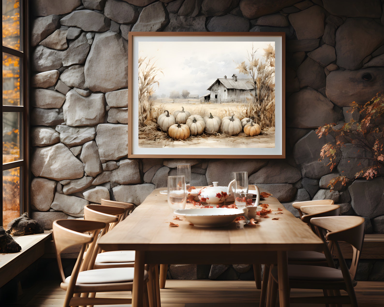 Farmhouse Pumpkin Barn Digital Print Autumn Decor Fall Harvest Vintage ...