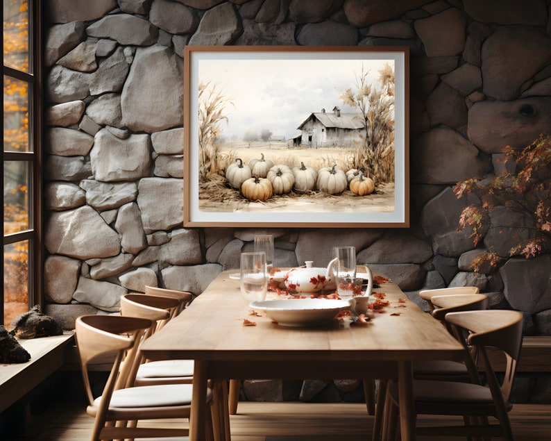 Farmhouse Pumpkin Barn Digital Print Autumn Decor Fall Harvest Vintage ...