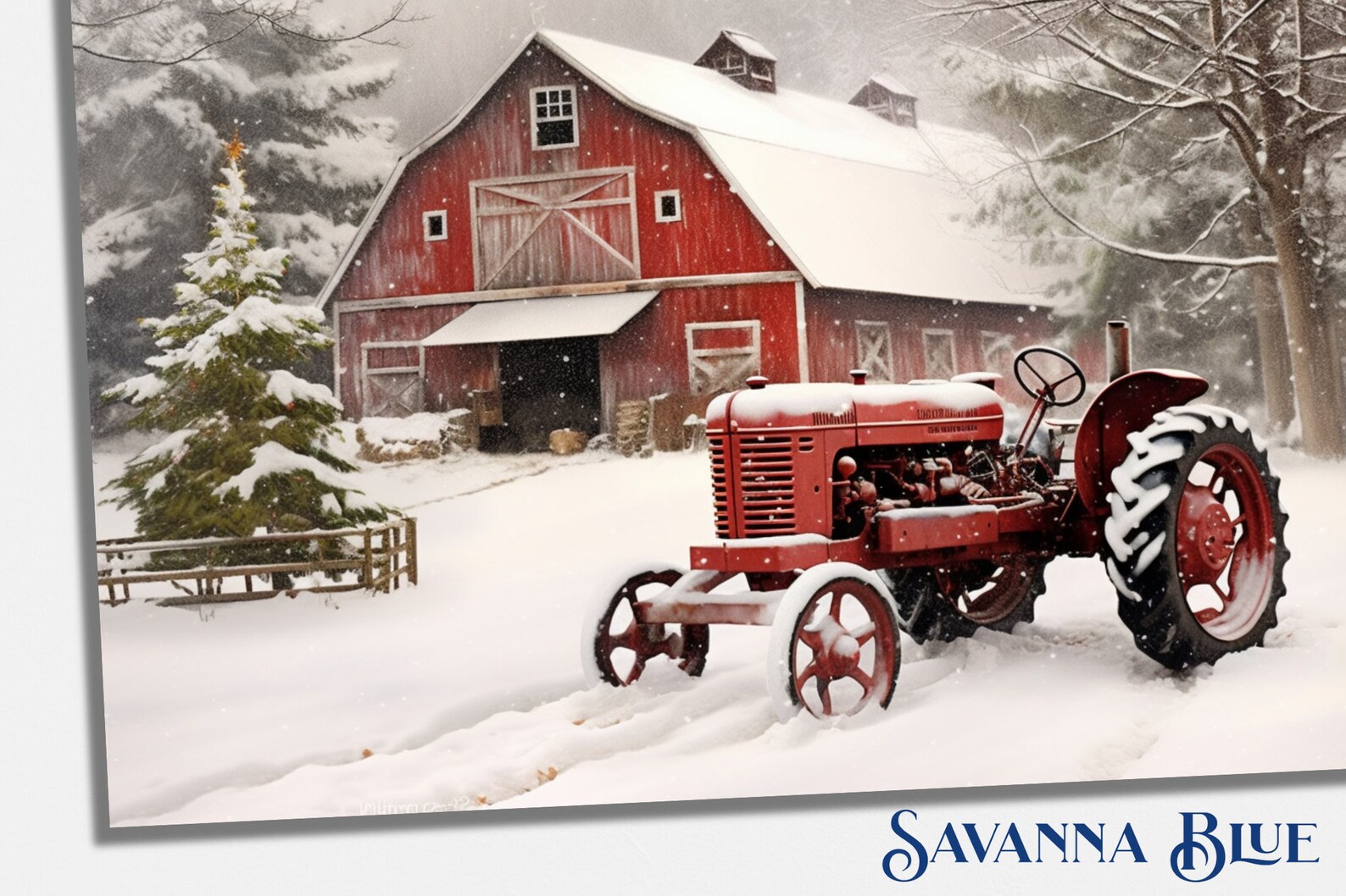 Farmhouse Winter Scene Vintage Tractor Rustic Christmas Barn Art Snowy ...